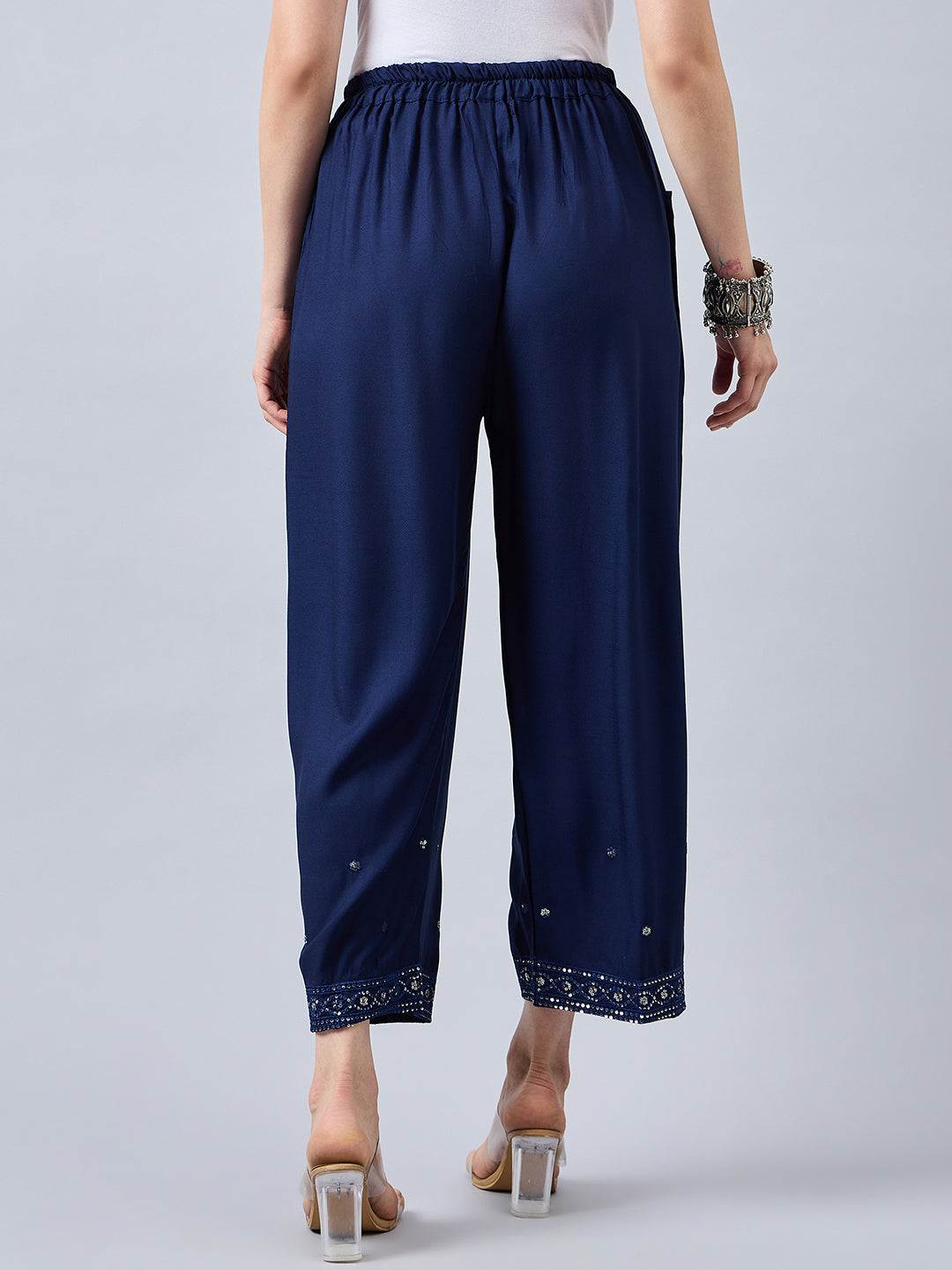Navy Blue Embellished Palazzo – The Pajama Factory