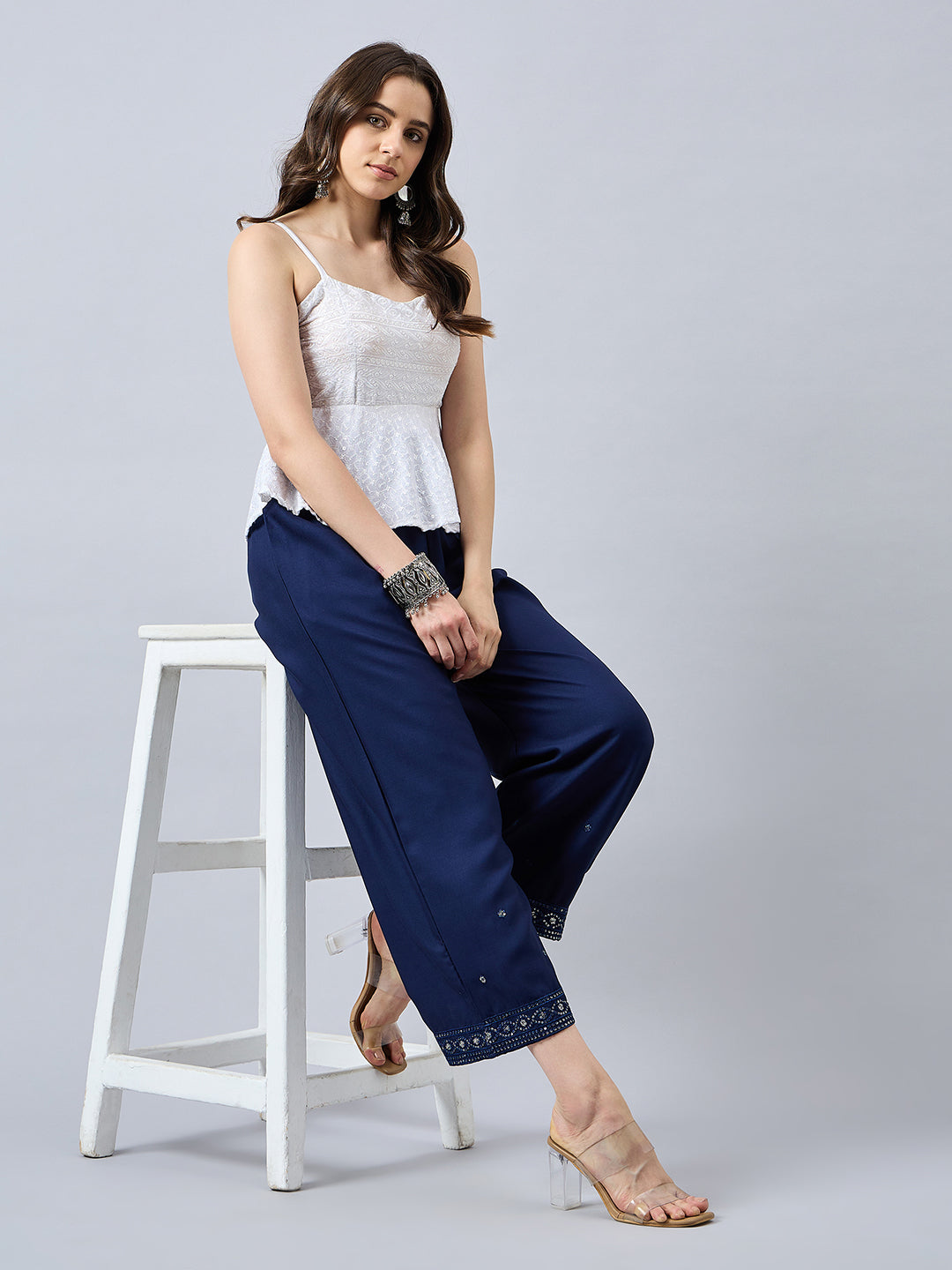 Navy Blue Embellished Palazzo – The Pajama Factory